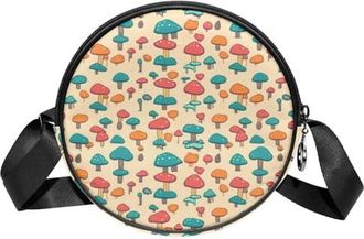 Generic Sac &agrave; bandouli&egrave;re rond pour femme, mini sac &agrave; bandouli&egrave;re champignon avec fermeture &eacute;clair, bretelles r&eacute;glables, sac &agrave; main rond d&eacute;contract&eacute; pour femm