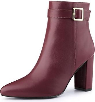 Allegra K Bottines &agrave; talon &agrave; bout pointu avec boucle d&eacute;corative pour femme, bordeaux, 38 EU
