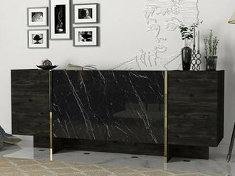 Dmora Sideboard Okul 180x46,6x75,5 cm Schwarz 3 B&ouml;den 7 F&auml;cher