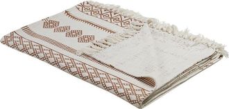 Beliani Couvre-Lit en Coton Beige et Marron &agrave; Motif G&eacute;om&eacute;trique de Style Rustique Boho Tr&egrave;s Doux Jorhat