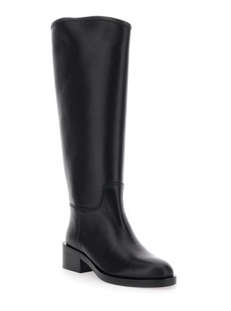 Jeffrey Campbell Womens Black Knee High Leather Boots With Block Heel Cow