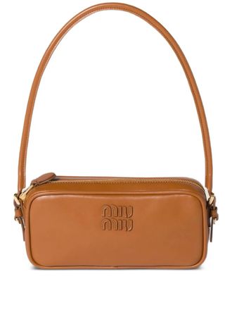 Miu Miu mini sac cabas à plaque logo - Marron
