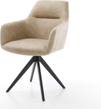 DELIFE Esszimmerstuhl Pejo-Flex Mikrofaser Beige Vintage Kreuzgestell kantig Schwarz Taschenfederkern, Esszimmerst&uuml;hle