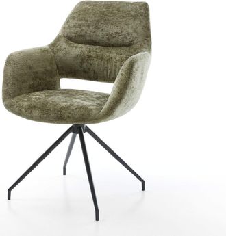 DELIFE Drehstuhl Yago-Flex mit Armlehnen Chenille Olive Kreuzgestell konisch Schwarz 180° drehbar Taschenfederkern, Esszimmerstühle