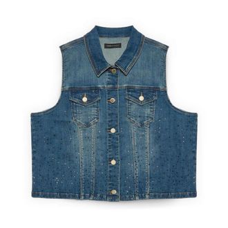 Fiorella Rubino Gilet en denim avec strass - Femme - Vestes - Bleu - Taille: 46 FR