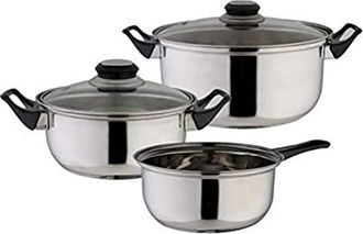 axentia Topf-Set Kompakt, Glasdeckel, Edelstahl, 5-TLG, Kochtopf, Küchentopf, Kochgeschirr, 131729, Silber