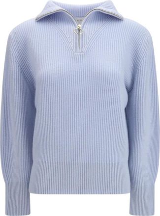 Forte_Forte Pull en laine et cachemire &agrave; demi-zip - Femme - Pulls - Bleu - Taille: 38 FR