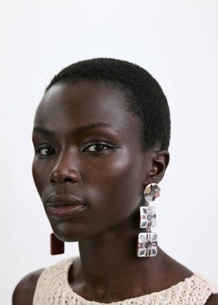 Mango Boucles doreilles pendantes r&eacute;sine marron - Femme - Taille unique - MANGO