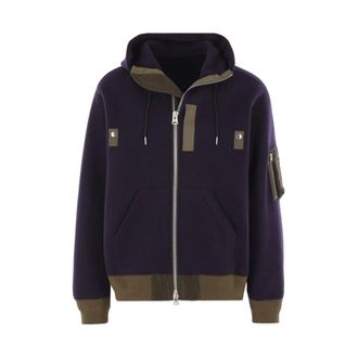 sacai Homme, Sweatshirts et sweats &agrave; capuche, Violet, Taille: XS Sweat &agrave; capuche violet avec panneaux verts