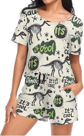 Mnsruu Ensemble de pyjama à manches courtes avec motif graffiti dinosaure pour femme, vêtements de détente avec poche, taille S, H771, S