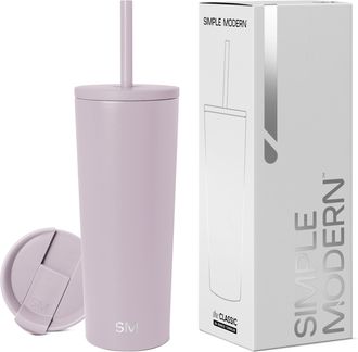 Simple Modern Thermobecher mit Strohhalm und Deckel | Trinkbecher mit Henkel Wiederverwendbare Edelstahl | Geschenke für Frauen und Männer | Classic | 710ml | Laven
