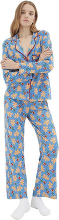 Trendyol New Years Themed Claret Rot Piping Knitted Pajamas Set - 100% Cotton Thmaw22Pt1204