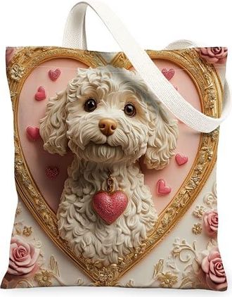 Generic Cockapoo Sac fourre-tout en toile pour le shopping 33 x 38 cm, sac d&eacute;picerie r&eacute;utilisable pour femme, motif animal de compagnie, d&eacute;coration cadeau