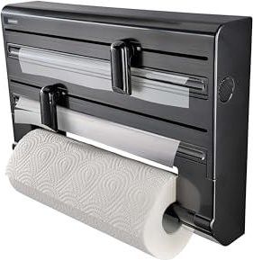 Leifheit D&eacute;rouleur Mural Parat Black, Porte Rouleau sopalin Mural au Design Moderne pour Trois Rouleaux, Coupe Nette, Support Rouleaux de Cuisine Forme Ergonom