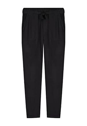 Deeluxe Pantalon fluide uni ELIDA REGULAR Femme, 100% Viscose, Confortable et &Eacute;l&eacute;gant, Id&eacute;al pour Printemps-&Eacute;t&eacute;, Coupe Droite avec Cordon &agrave; Nouer, Style Casua