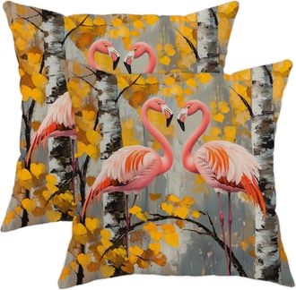 Generic Herbstflamingos Kissenbezug Luxuri&ouml;se Dekokissenbezug Komfort Kissenh&uuml;lle F&uuml;r Balkon Bett Schlafzimmer 45X45Cm 2Er Set