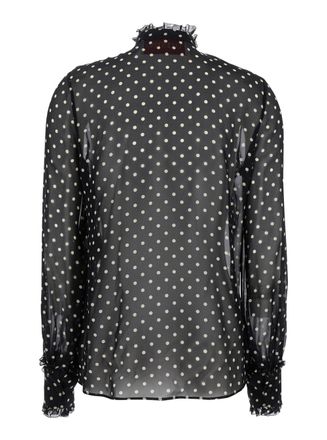 Valentino Womens Black Crewneck Shirt With Floral Embroidery Silk Blouses