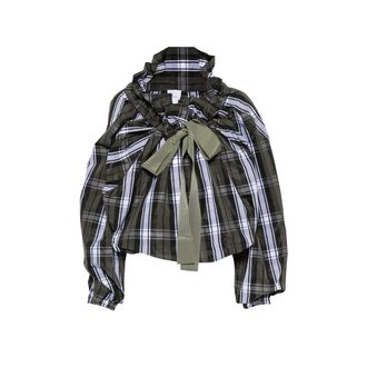Patou Scoop-neck Check Ruffled Blouse