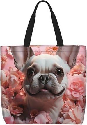 Generic Chien &Agrave; Fleurs Roses Sac A Main Femmes D&eacute;contract&eacute; Tote Bag Pliable Sac Cabas Pour Voyage Plage Gym