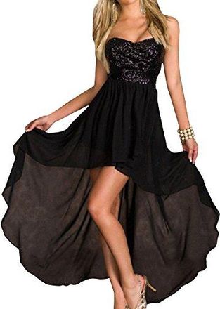 ShiFan Longue Robe Asym&eacute;trique Femme Dos Nu Paillette Robe pour Mariage Noir M