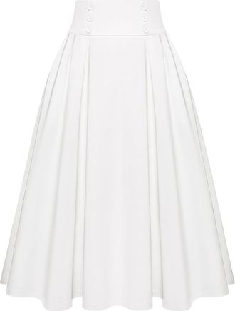 Belle Poque Damen Lässig Hohe Taille plissiert A-Linie Midi-Rock mit Tasche