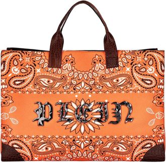 Philipp Plein Homme, Sacs, Orange, Taille: ONE Size Leather Handle Bag Paisley Gothic