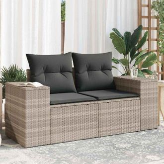 vidaXL Gartensofa mit Kissen 2-Sitzer Hellgrau Poly Rattan - Vidaxl