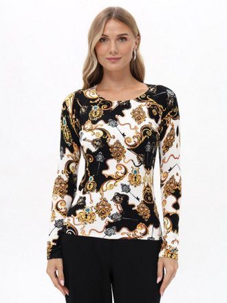 Passioni Strickpullover in schwarz wei&szlig; mit goldfarbenen Ornamenten