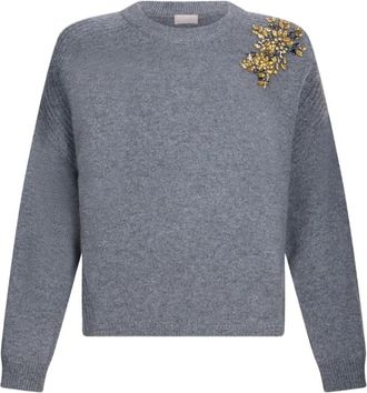 Liu Jo Femme, Pulls, Gris, Taille: 42 FR Pull en Laine Gris Design Élégant