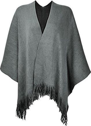 ZLYC Cape Hiver de Femme en Cachemire Faux Avec Fringe - Les deux côtés utilisables (Gris)