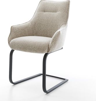 DELIFE Freischwinger Alja-Flex mit Armlehnen Webstoff Soft Beige Freischwinger flach Schwarz Taschenfederkern, Esszimmerst&uuml;hle