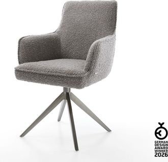 DELIFE Drehstuhl Heira-Flex mit Armlehnen Boucl&eacute; Silbergrau Kreuzgestell breit Graphit 360&deg; drehbar Wippfunktion Taschenfederkern, Esszimmerst&uuml;hle