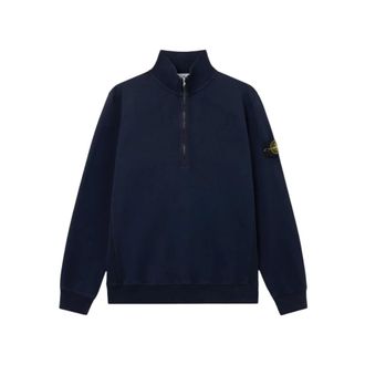 Stone Island Homme, Sweatshirts et sweats &agrave; capuche, Bleu, Taille: 2XL SweaT-shirt &agrave; demi-fermeture &eacute;clair de coupe classique avec empi&egrave;cements c&ocirc;tel&eacute;s
