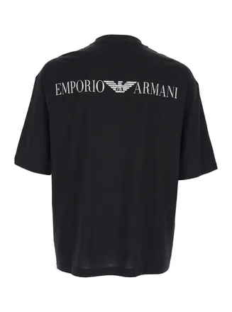 Emporio Armani Mens T-Shirt Crew Neck Black Cotton T-Shirts And Polos