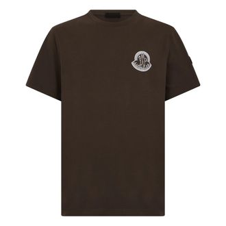 Moncler Homme, Tops, Brun, Taille: XL T-shirt en coton avec logo