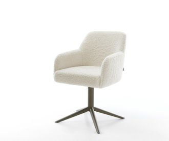 DELIFE Drehstuhl Greg-Flex Teddystoff Beige Fu&szlig;kreuz Effektfinish Titan 360&deg; drehbar Wippfunktion Taschenfederkern, Esszimmerst&uuml;hle