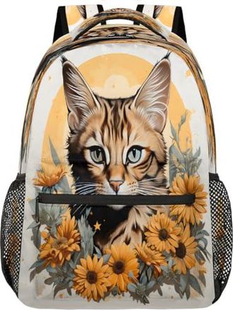 Generic Chat Tournesols Sacs D&Eacute;cole Loisir Cartable Scolaire Confort Cartables Scolaires Pour Pc Camping Ordinateur Portable 29X40Cm