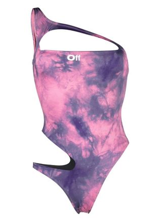 Off-white maillot de bain tie-dye &agrave; d&eacute;coupes - Rose