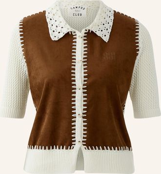 Oui Strickjacke Im Materialmix braun