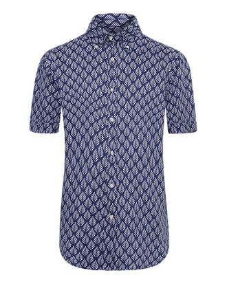 Tom Rusborg Sommerliches Leinen-kurzarmhemd mit Ornament-Print, Regular in