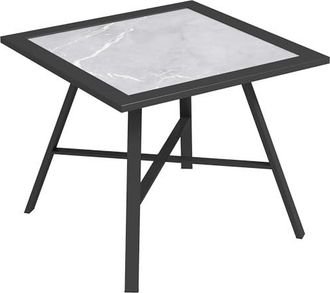 OUTSUNNY Table dappoint carr&eacute;e pour ext&eacute;rieur terrasse patio avec plan de travail aspect pierre 55 x 55 x 46 cm Noir et gris