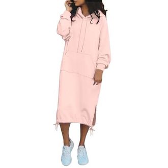 Generic Robe &agrave; capuche d&eacute;contract&eacute;e &agrave; manches longues avec poche, robe d&eacute;t&eacute; boh&egrave;me, id&eacute;ale pour la plage, les vacances, les vacances, rose, 5XL