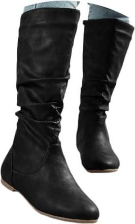 Onsoyours Bottes Cuissardes Femmes PU Haute Elegant Cuissardes Bottes Slip-on Longue Boots Automne Hiver Causal Bottes Chaussures Plat B Noir 39 EU