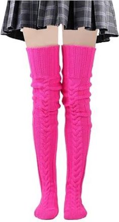 Generico Chaussettes hautes &agrave; la cuisse tricot&eacute;es, v&ecirc;tements de printemps l&eacute;gers pour les femmes, Rose rouge., 105cm