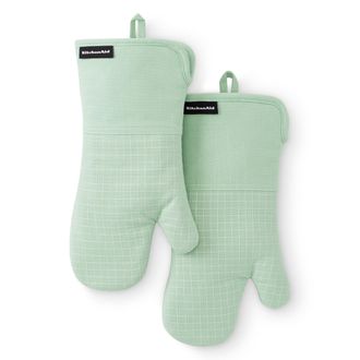 KitchenAid Gourmet Series Gridlines Ofenhandschuhe, hitzebest&auml;ndig bis 315 &deg;C, weicher Silikongriff, magnetische Manschette, Pistaziengr&uuml;n, 17,8 x 35,6 cm, 2 St&uuml;