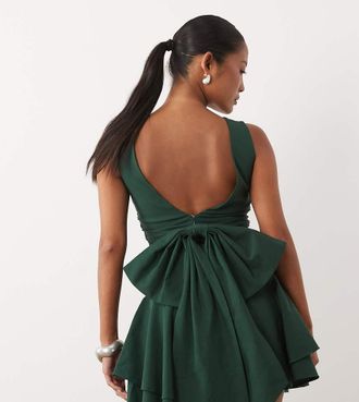 Tfnc Petite robe patineuse mini en bengaline avec d&eacute;tail noeud au dos en vert &eacute;meraude