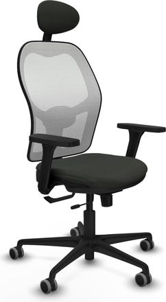 Piqueras y Crespo Schwarzer B&uuml;rostuhl mit 3D-Armen, h&ouml;henverstellbarer Lendenwirbelst&uuml;tze und festem Kopfteil, ausgestattet mit Syncro/Traslack und injiziertem Schaumst