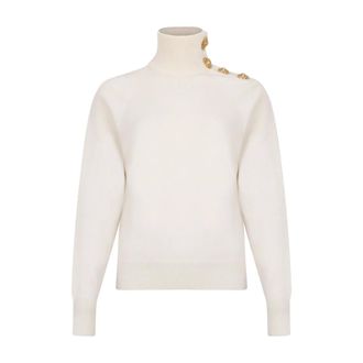 Balmain Femme, Pulls, Blanc, Taille: 34 FR Pull &agrave; col montant et boutons fa&ccedil;on pi&egrave;ces de monnaie