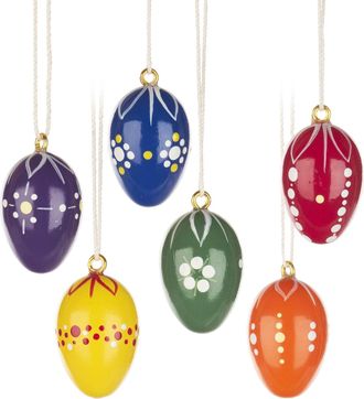 Dregeno Seiffen eG Osterdekoration aus dem Erzgebirge. Das 6er Set Ostereier aus Holz in frischer, frühlingshafter Bemalung mit Punkte- und Blumenmuster ist ein dekorati