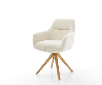 DELIFE Drehstuhl Pejo-Flex Teddystoff Beige Holzgestell kantig Natur 180&deg; drehbar Taschenfederkern, Esszimmerst&uuml;hle